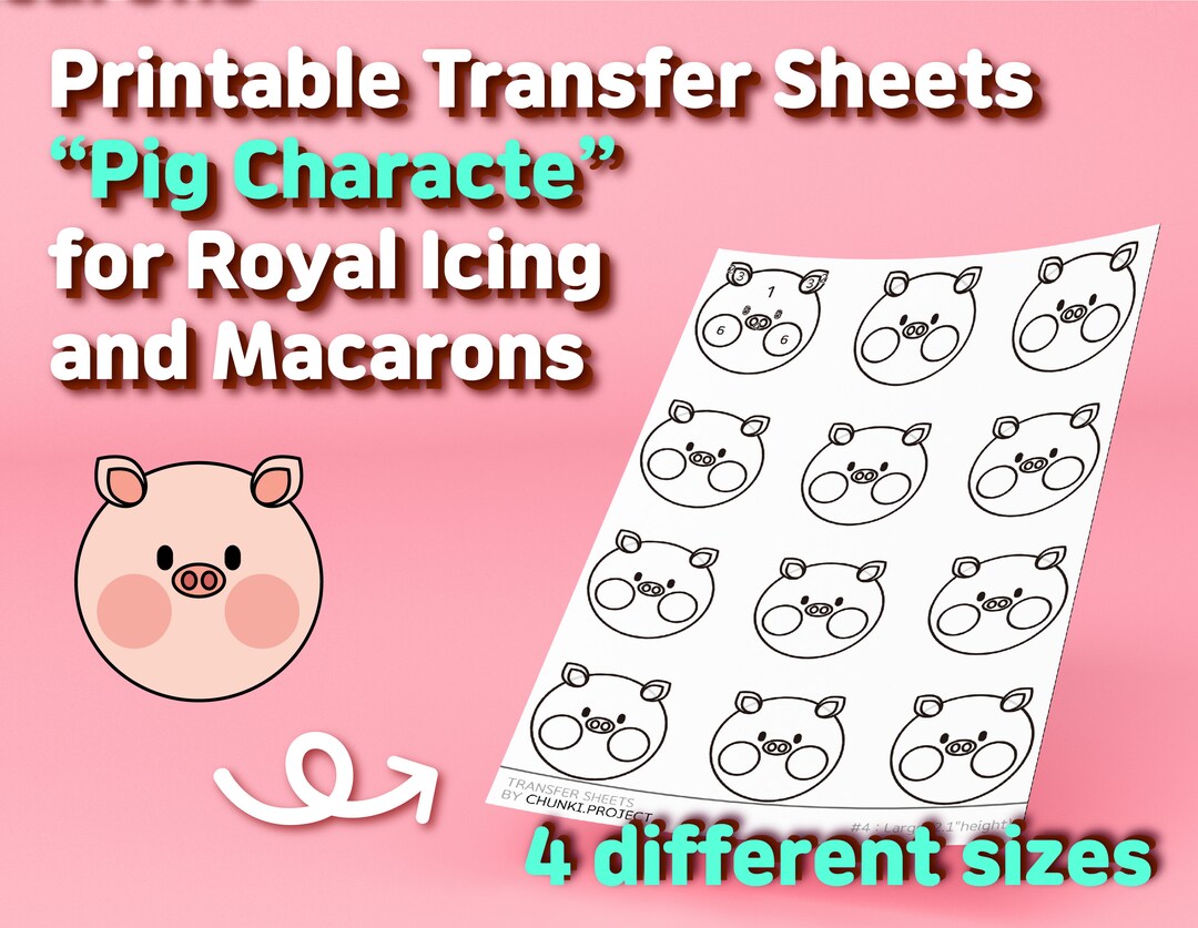 Printable Transfer Sheets "pig Character" for Royal Icing and Macarons ...