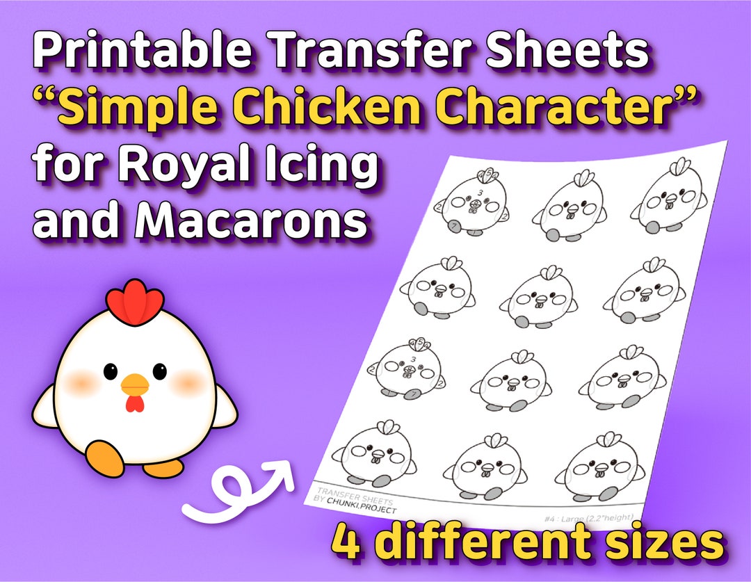 Printable Transfer Sheets "simple Chicken Character" for Royal Icing ...