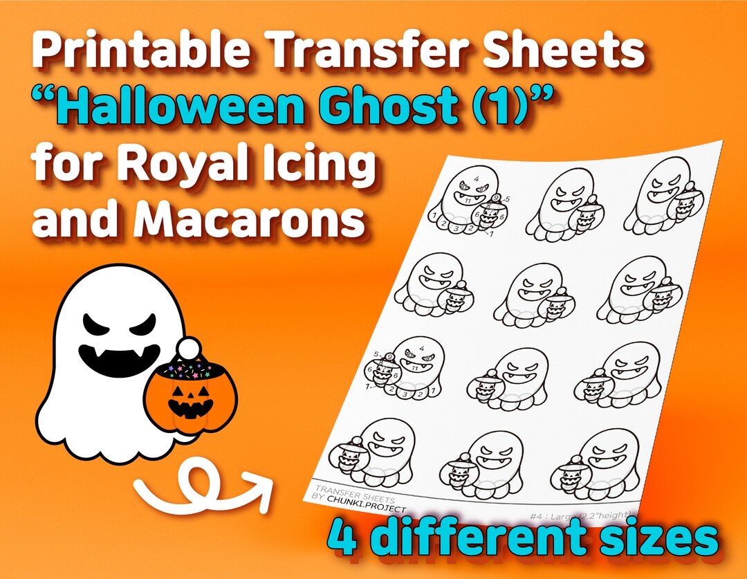 Printable Transfer Sheets halloween Ghost1 for Royal Icing and Macarons ...