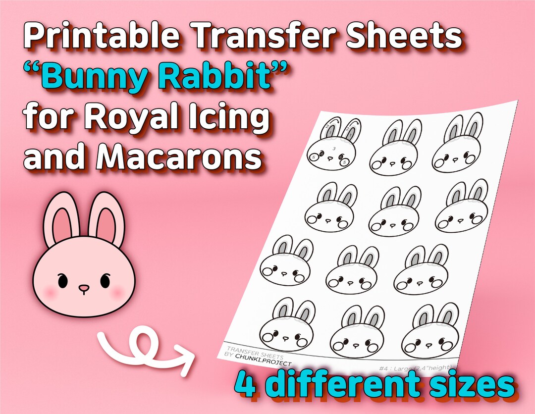 Printable Transfer Sheets "bunny Rabbit" for Royal Icing and Macarons ...