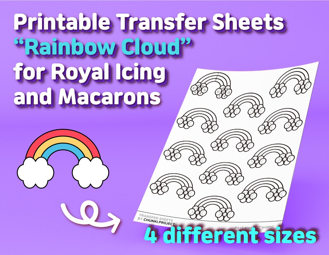 Printable Transfer Sheets rainbow Cloud for Royal Icing and Macarons - Etsy