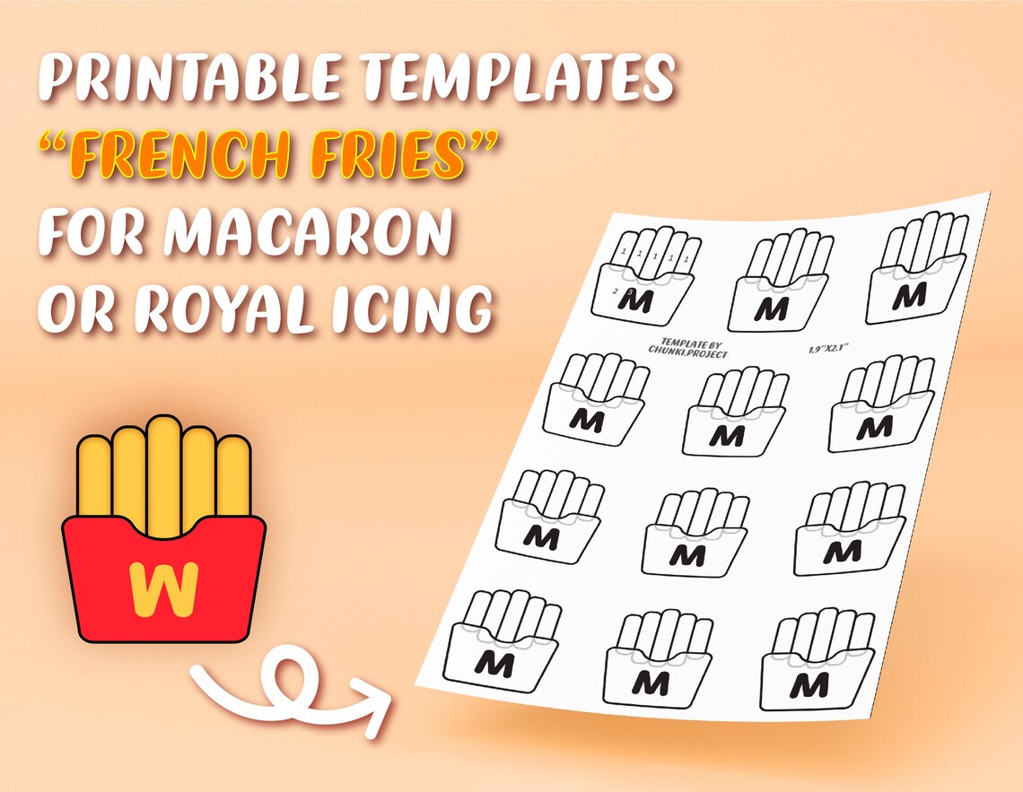 Printable Template "french Fries Design" for Macaron or Icing Transfer ...