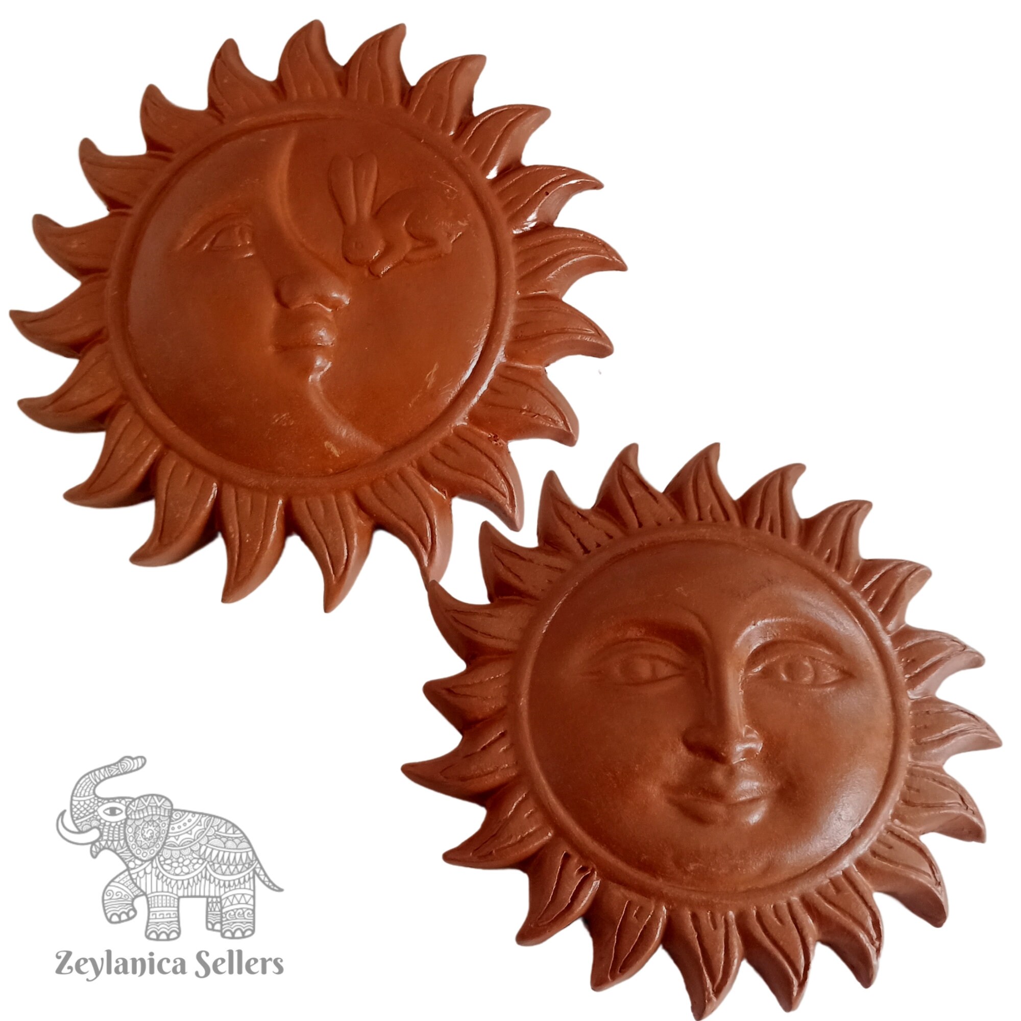 Terracotta Sun and Moon Sun Face Pottery Wall Hanging - Etsy UK