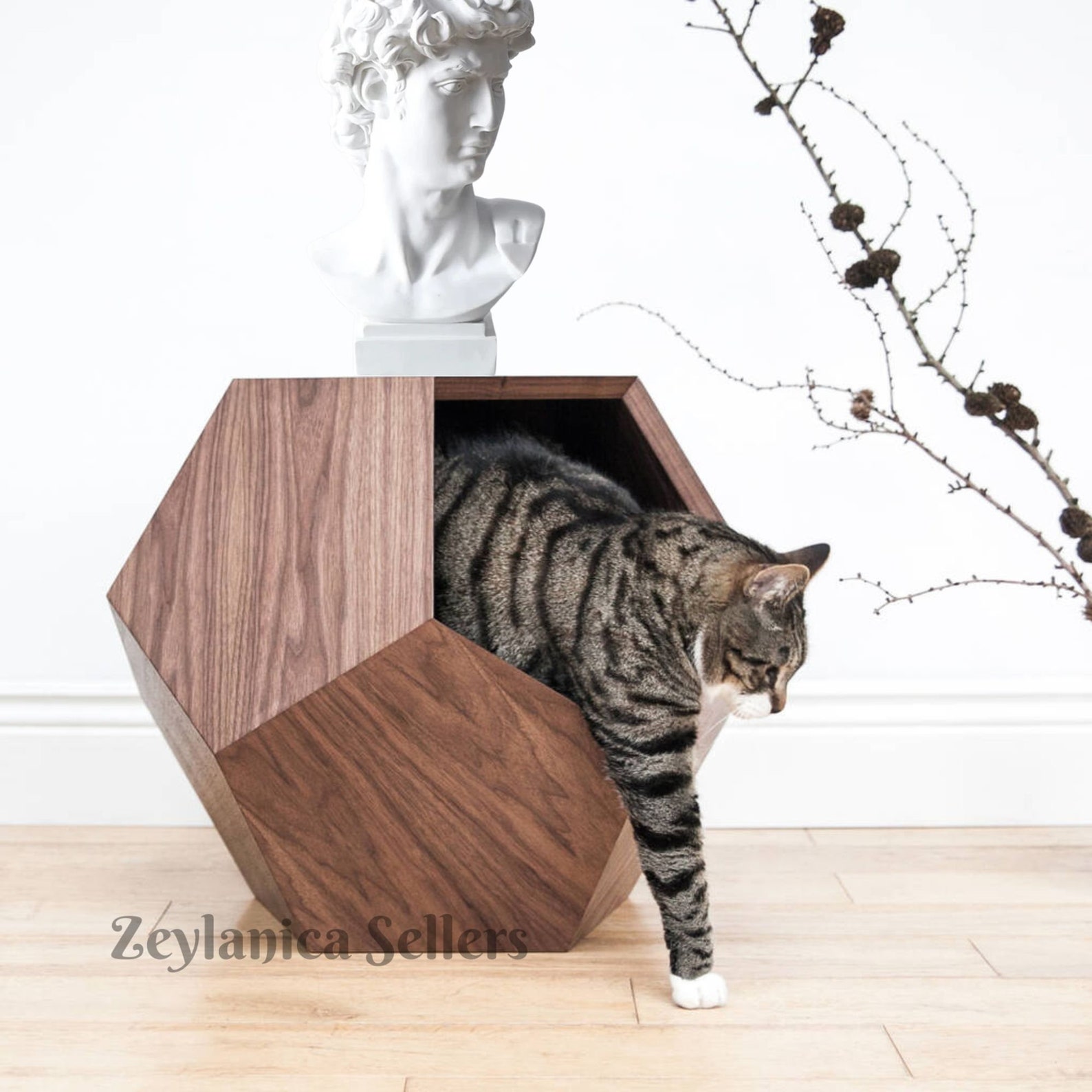 Modern Walnut Tree Veneered Mdf Cat Bed Cat Cave Premium - Etsy