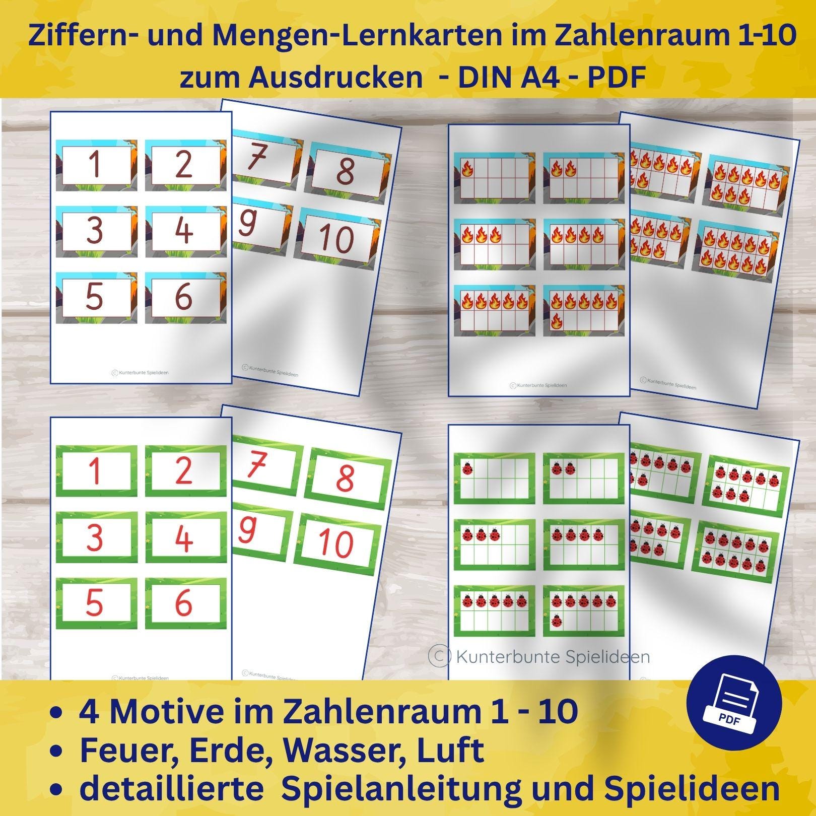Tens Grid Flashcards Numbers and Quantities 1-10 PDF for Printing ...