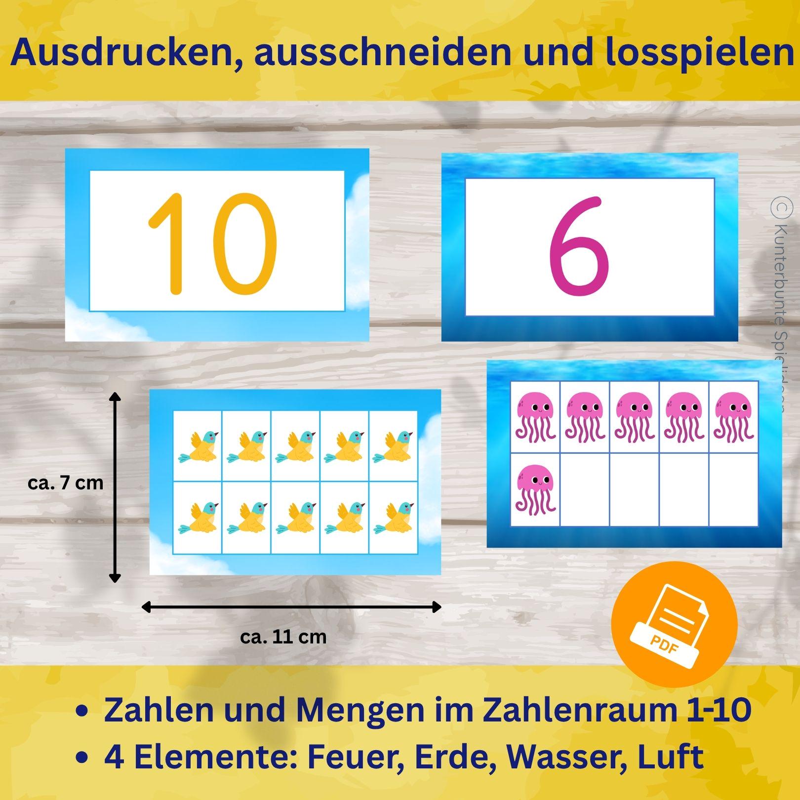 Tens Grid Flashcards Numbers and Quantities 1-10 PDF for Printing ...