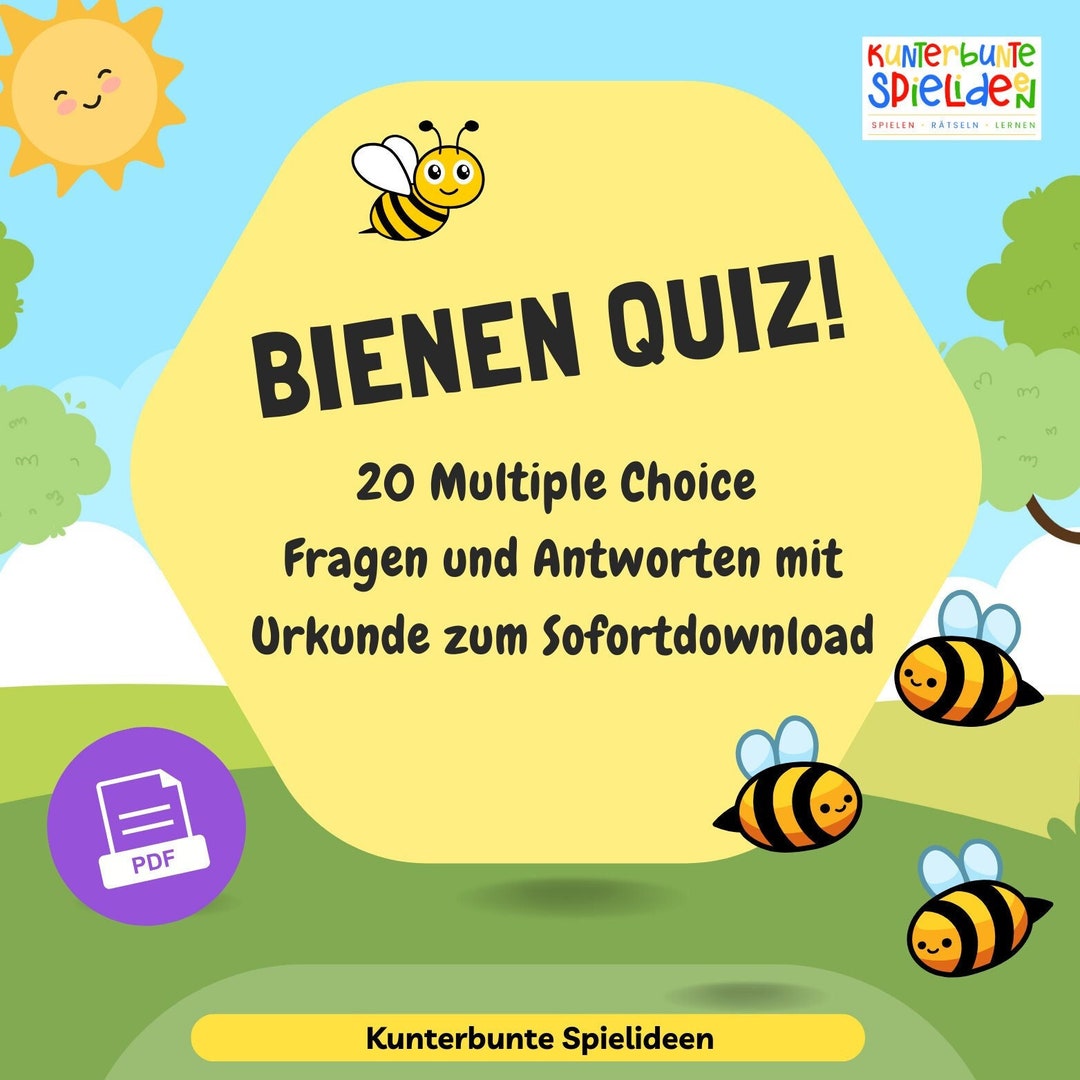 Bee Quiz Worksheets on the Topic of Bees 20 Questions and Answers DIY ...