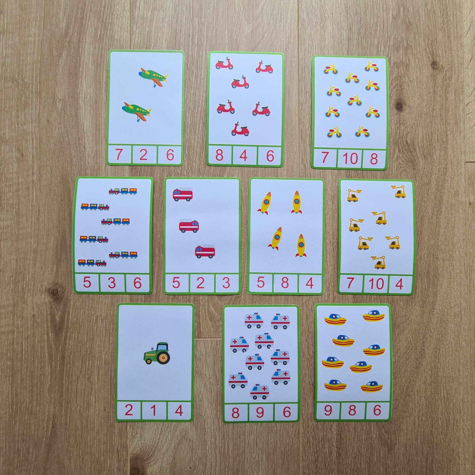 Flashcards (PDF) - Learning Numbers 1 to 10 - Cars | Transport Vehicles ...