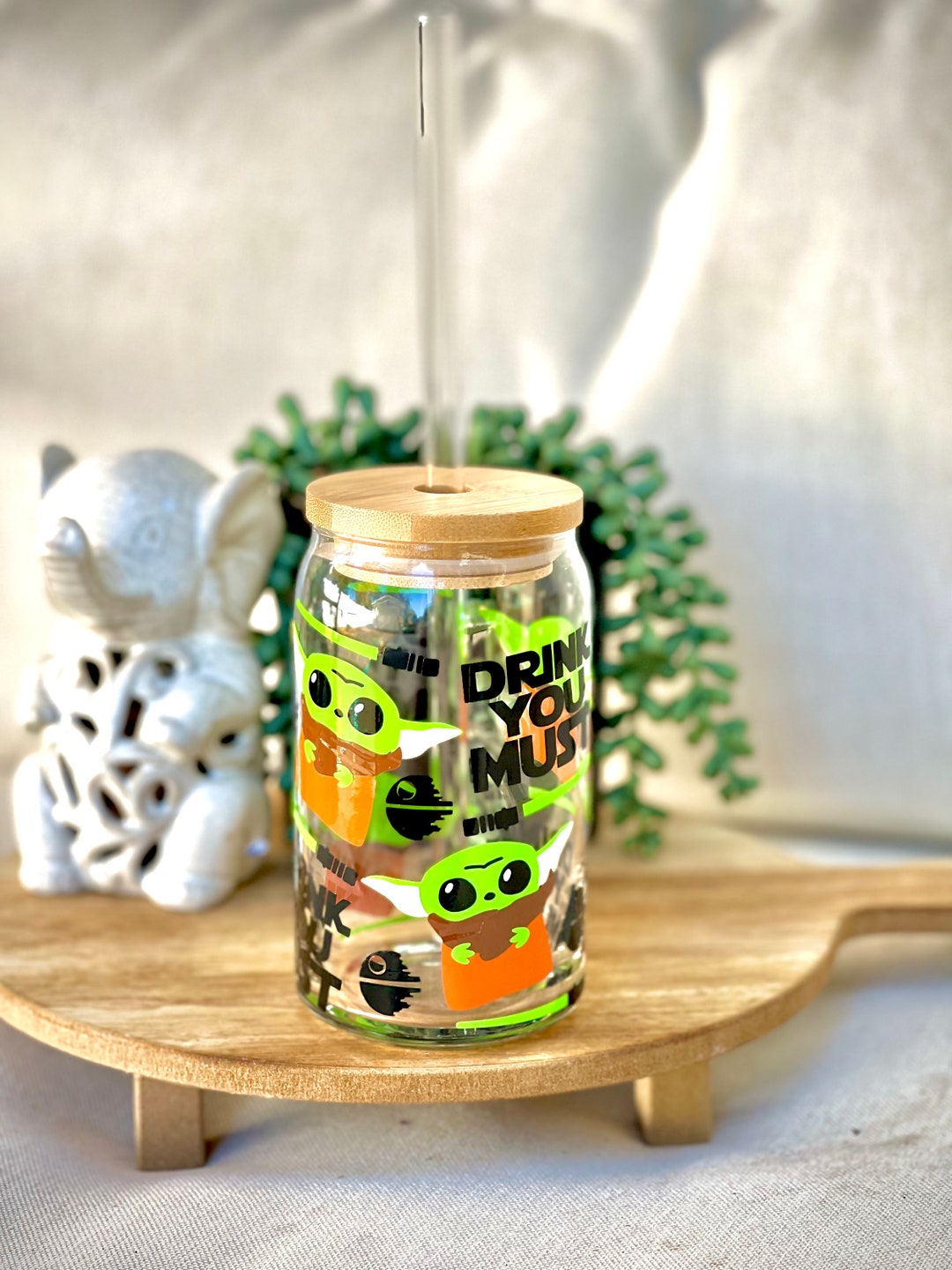 The Baby Green Alien Inspired 16 Oz Glass Can Libbey Cup Baby Yoda Beer ...