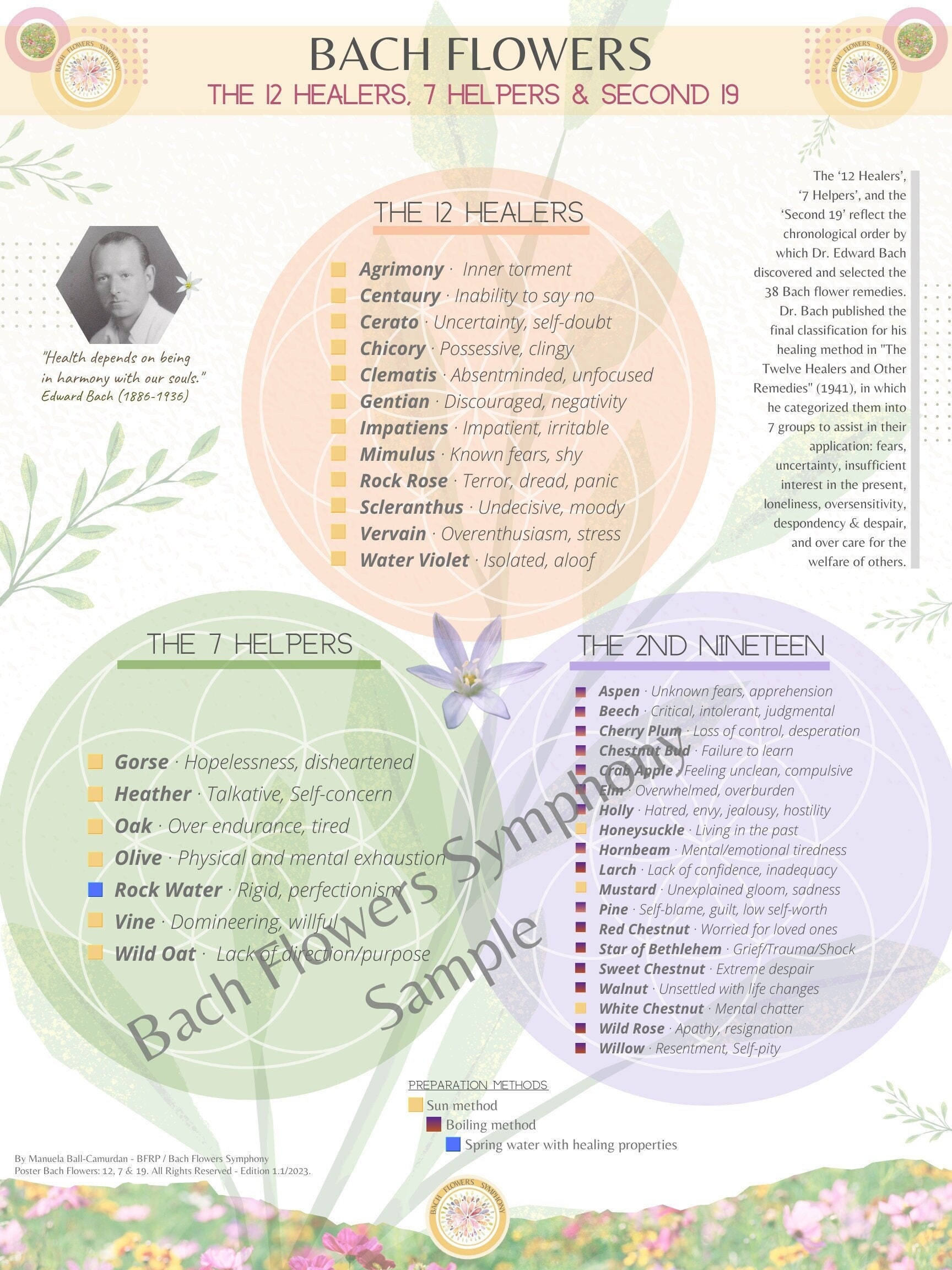 DIGITAL - Bach Flowers Remedies Poster: the 12 Healers, 7 Helpers and ...