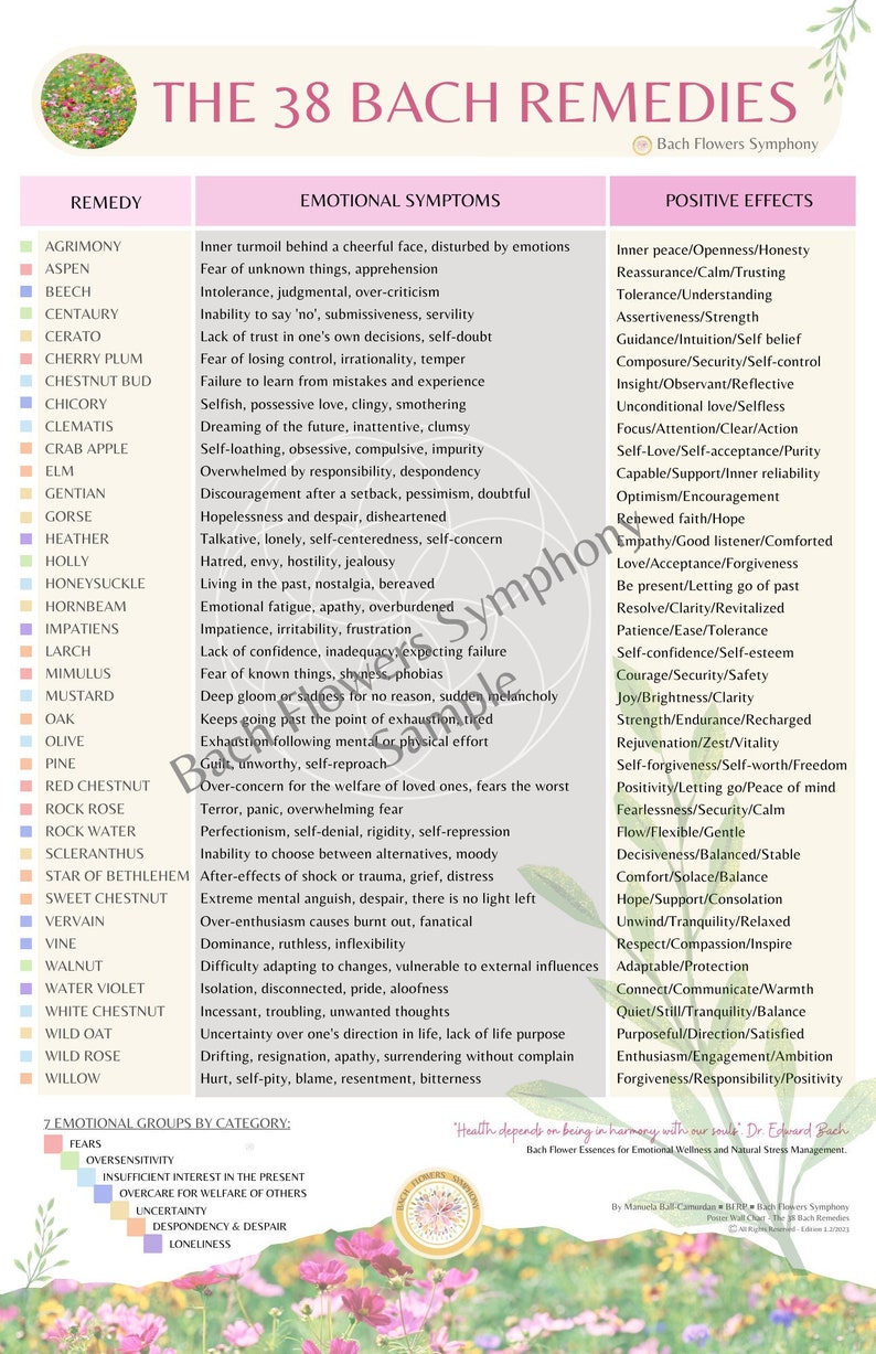 DIGITAL Bach Flowers Poster Wall Chart – Digital Poster / Bach Remedies ...
