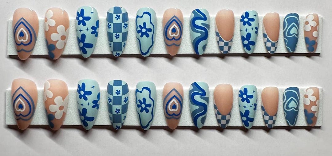 Sheer Nude and Blue, Outline Hearts, Flowers, Checkers With Flowers ...