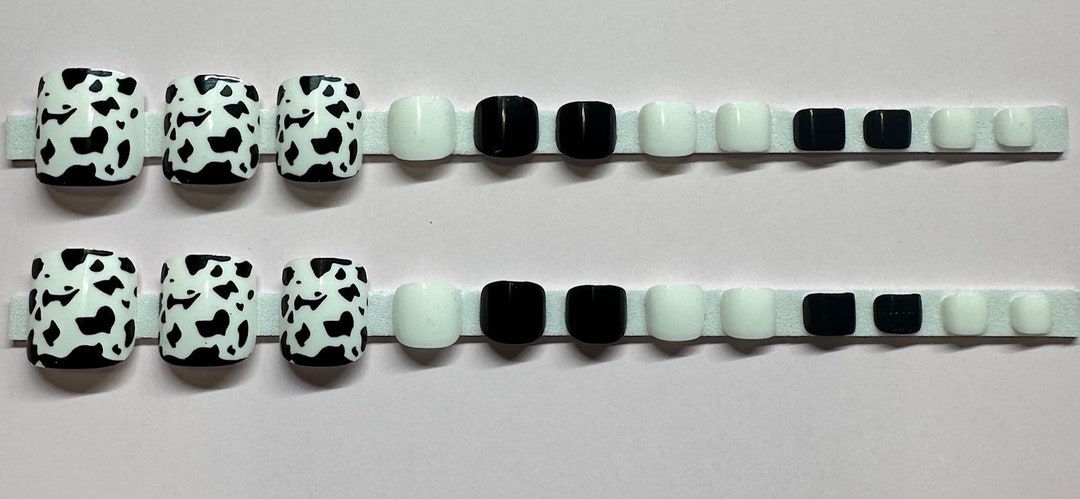 Black and White Cow Print and Black and White Press on Toe Nail Kit - Etsy