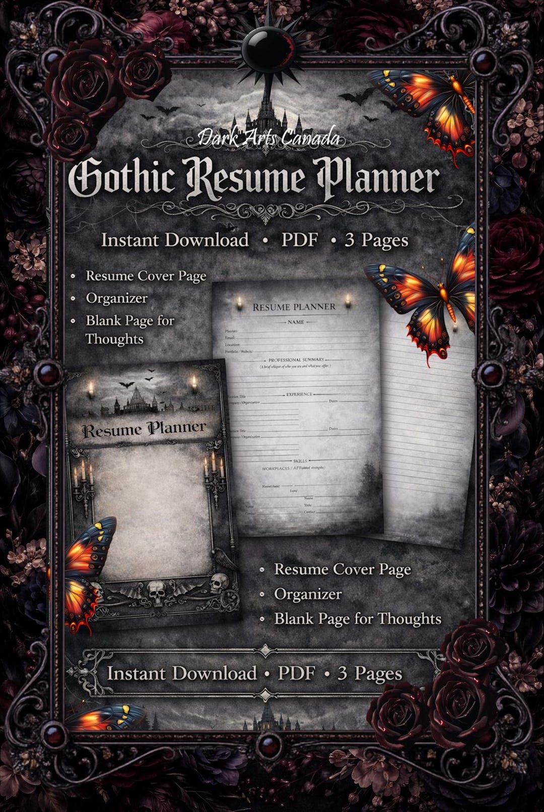 Gothic Resume Planner | Dark Academia Job Search Organizer (PDF ...