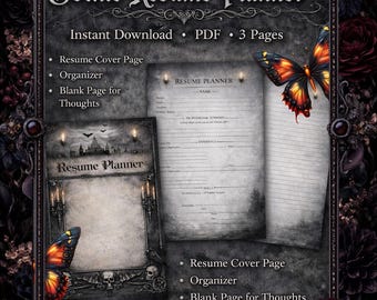 Gothic Resume Planner | Dark Academia Job Search Organizer (PDF ...