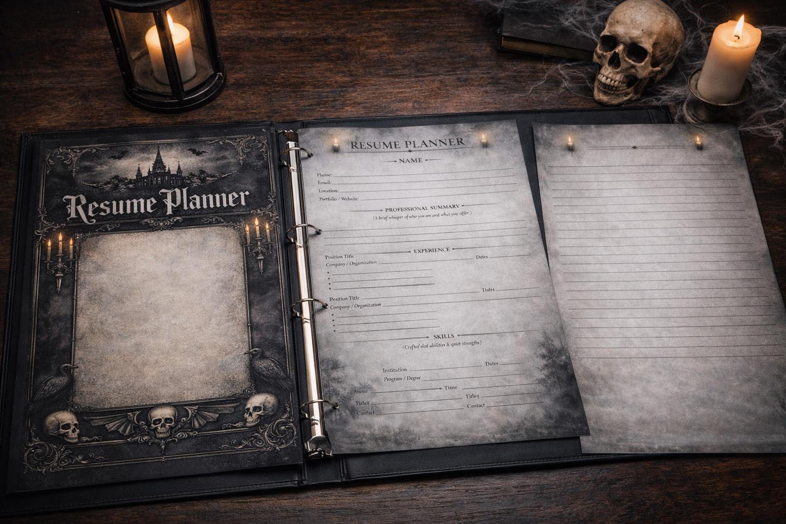 Gothic Resume Planner | Dark Academia Job Search Organizer (PDF ...