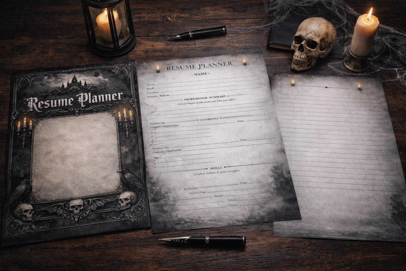 Gothic Resume Planner | Dark Academia Job Search Organizer (PDF ...