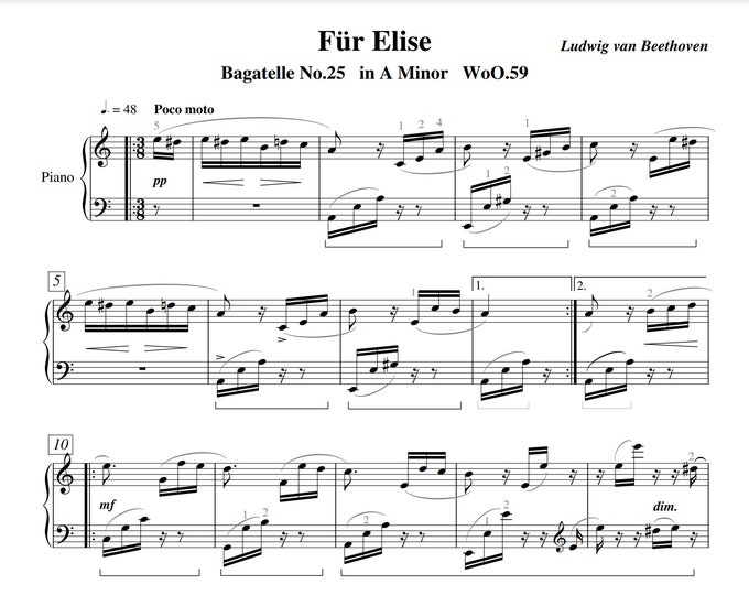 Fur Elise - Original Version - Etsy