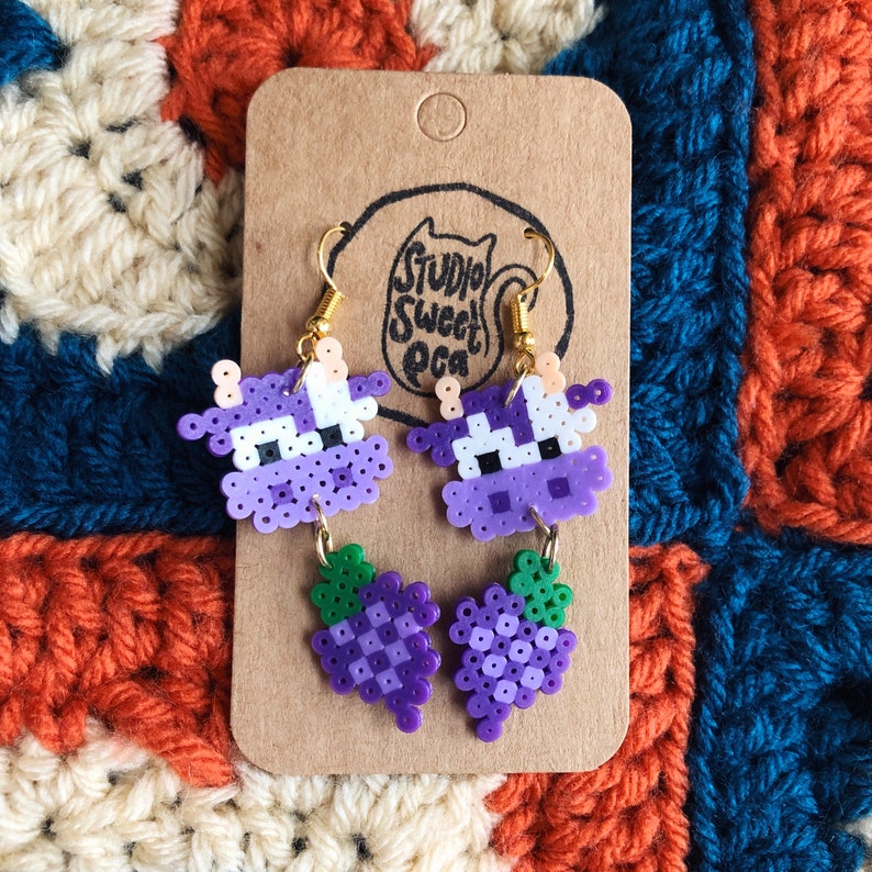 Fruity Cow Earrings Perler Beads Lemon Strawberry Summer - Etsy