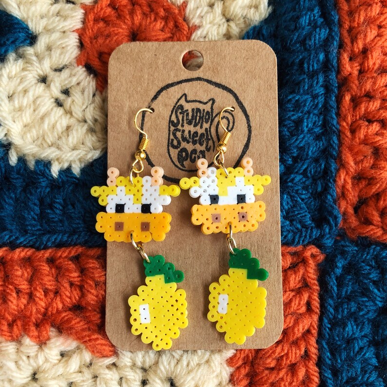 Fruity Cow Earrings Perler Beads Lemon Strawberry Summer - Etsy