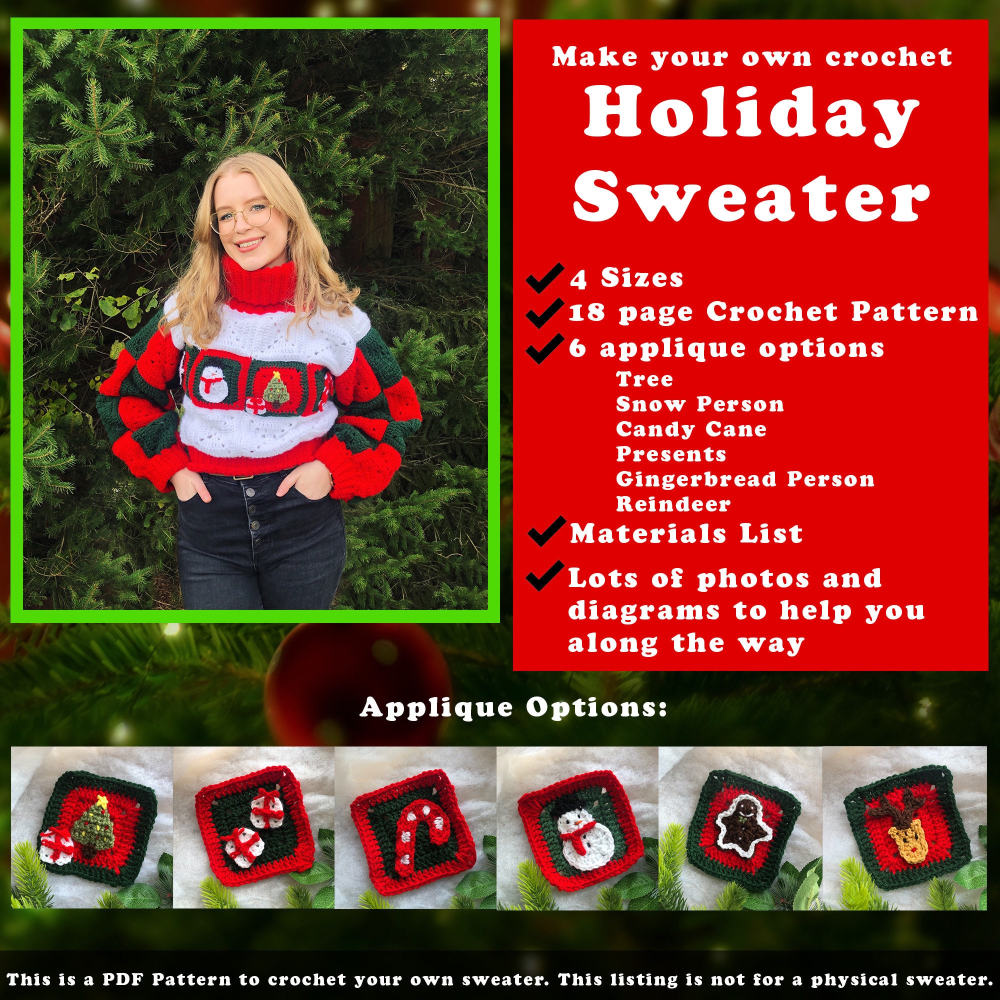 Holiday Sweater Crochet PATTERN PDF | Christmas, Winter - Etsy