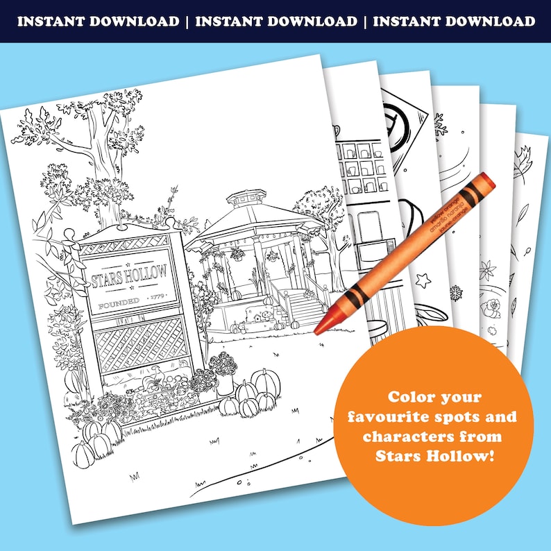 Gilmore Girls Coloring Pages *DIGITAL DOWNLOAD* | PDF, Stars Hollow ...