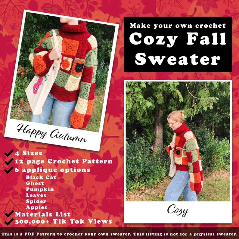 Crochet Sweater PATTERN PDF Autumn Halloween Sweater - Etsy