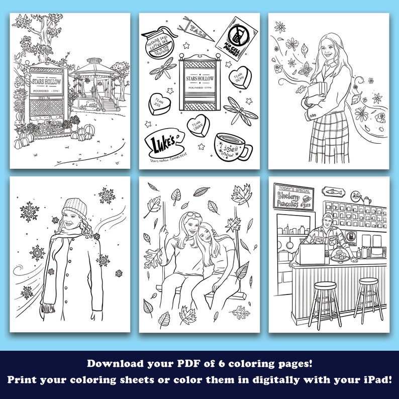 Gilmore Girls Coloring Pages *DIGITAL DOWNLOAD* | PDF, Stars Hollow ...
