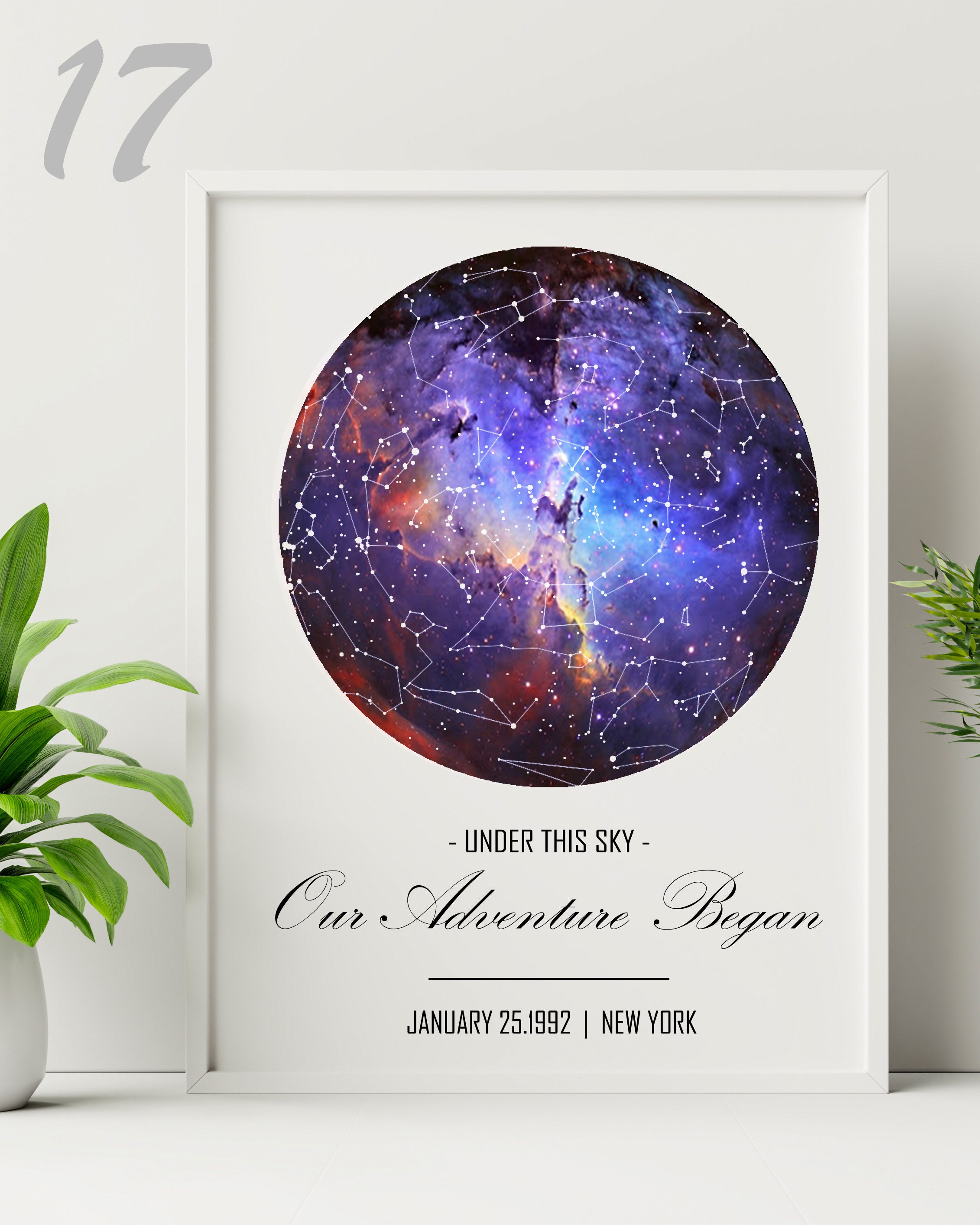 Custom Star Map Print HDR WHITE CIRCULAR Constellation | Etsy