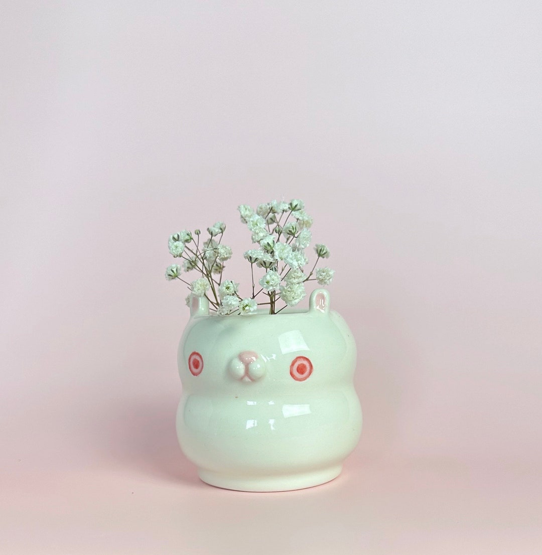 Whimsical Red Eye White Rabbit Ceramic Bud Vase One of a Kind Artistic ...