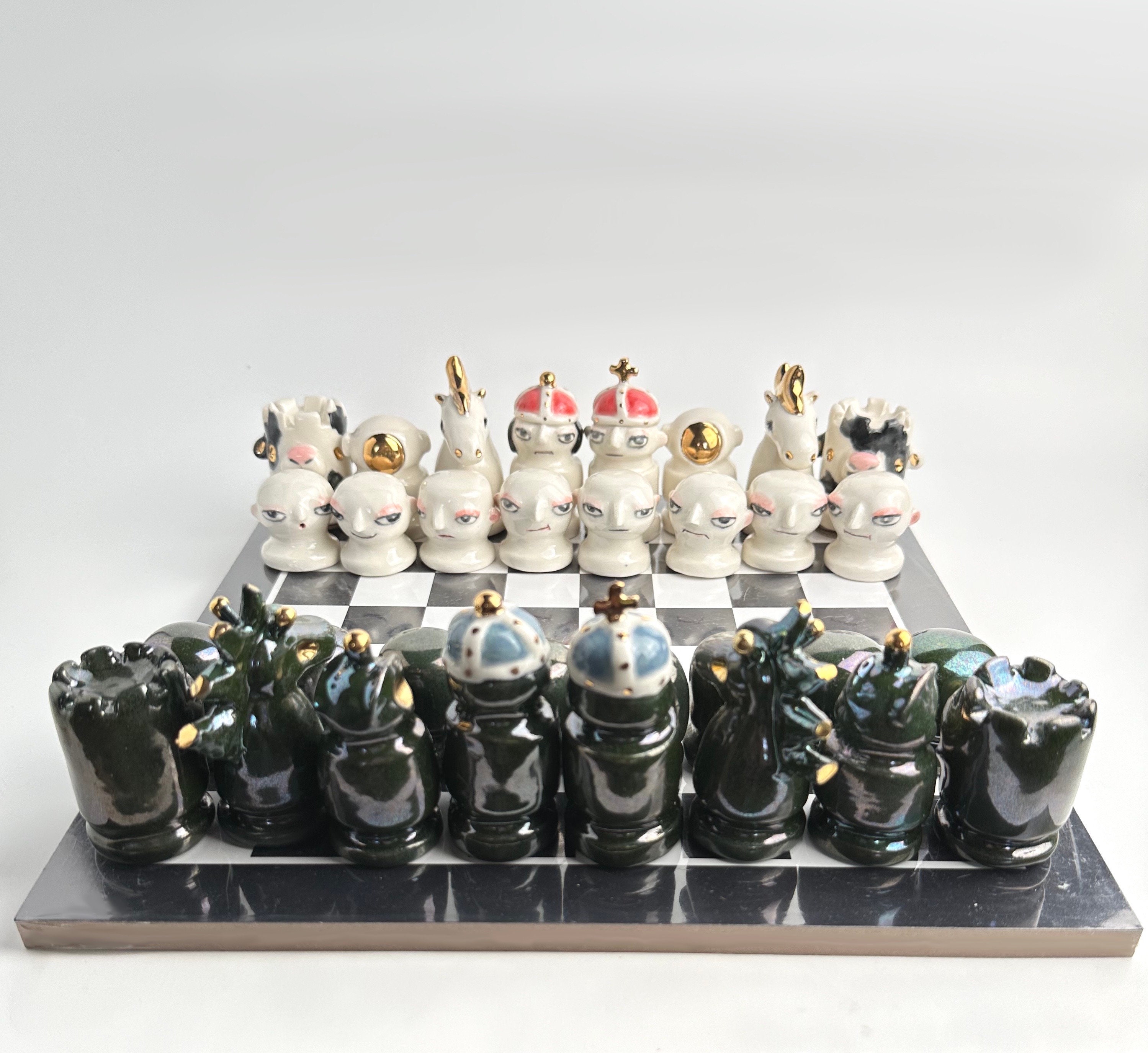 Handmade Porcelain Chess Set, Unique Ceramic Chess Set, Alien Chess Set ...