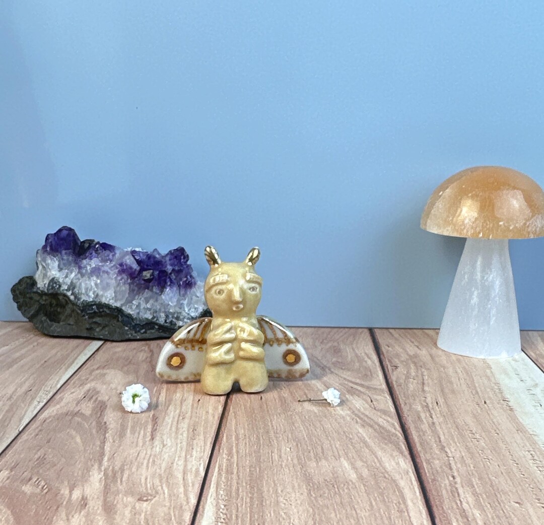 Whimsical Handmade Porcelain Mothman Sculpture, Miniature Porcelain ...