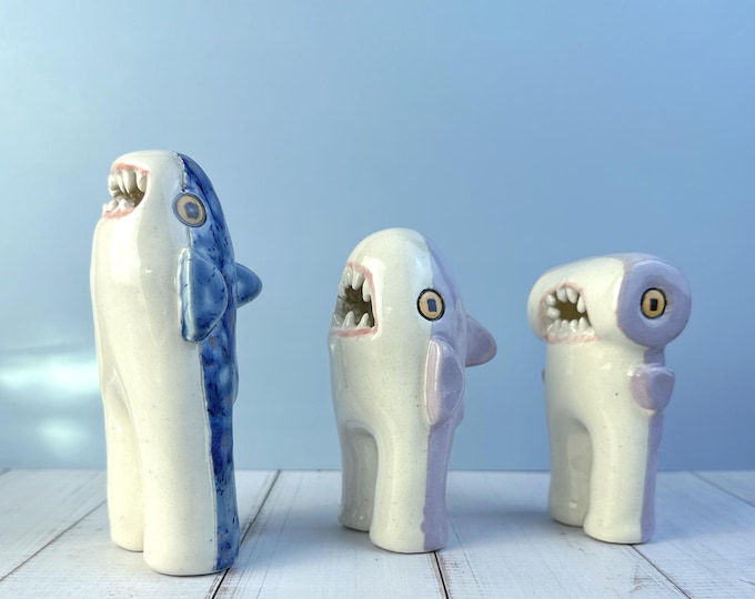 Ceramic Shark Decor, Shark Figurine Set, Shark Lover, Ceramic Shark ...