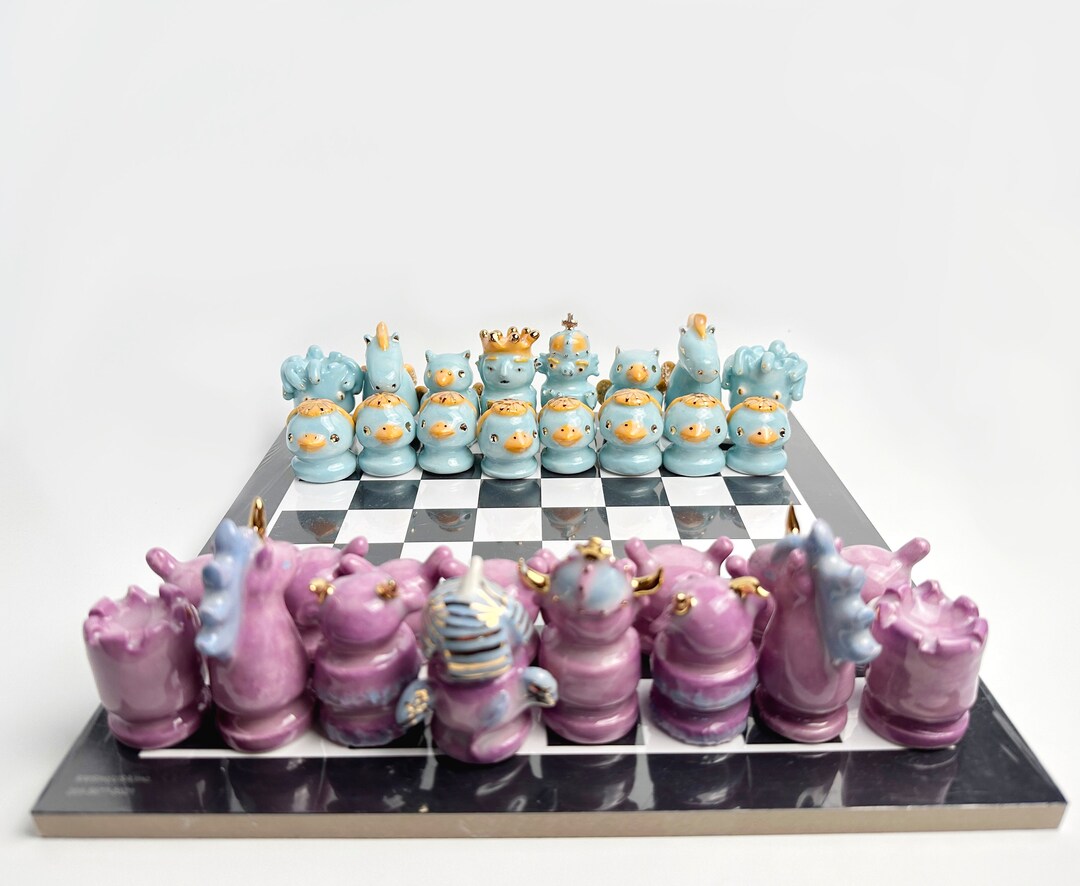 Handmade Porcelain Chess Set, Unique Ceramic Chess Set, Mythological Creatures Chess Set, Chess ...