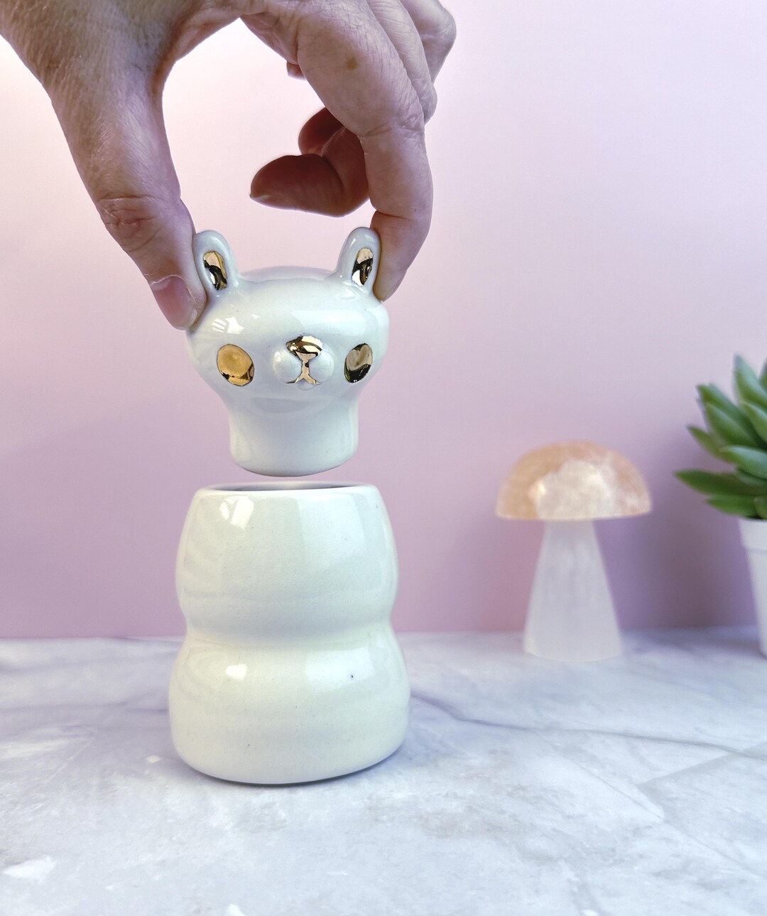 Charming Small Ceramic Rabbit Jar With Golden Details, Cute Ceramic ...