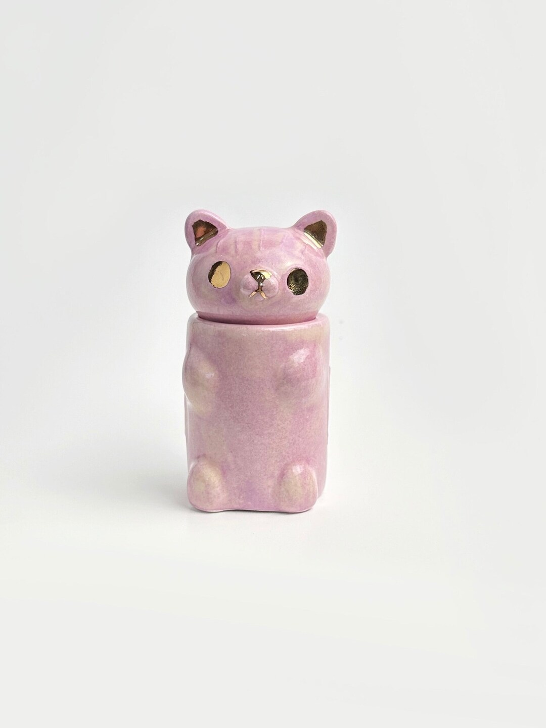 Charming Small Ceramic Cat Jar With Golden Details Cute - Etsy