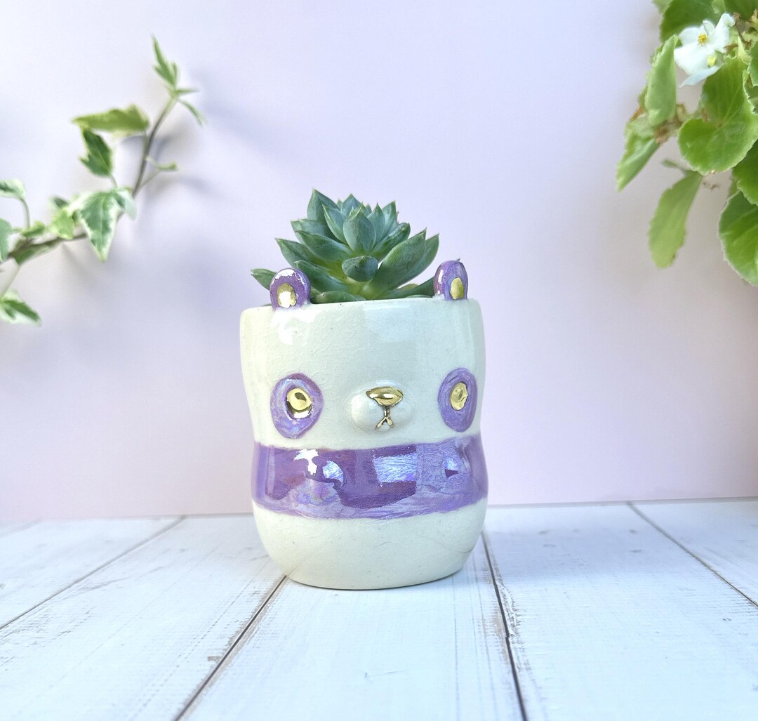 Panda Ceramic Planter – Iridescent Succulent Pot With Gold Luster ...