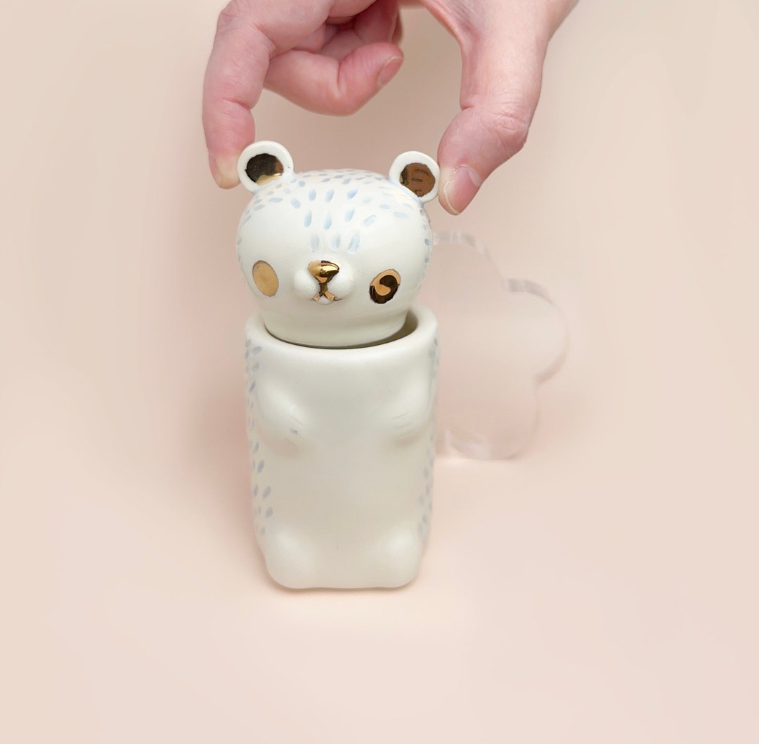 Charming Small Ceramic Bear Jar With Golden Details, Cute Ceramic ...