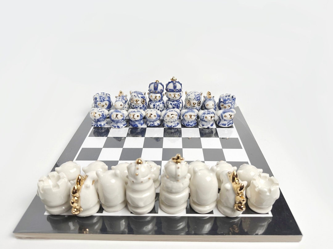 Handmade Ceramic Chess Set Unique Ceramic Chess Set Cat and - Etsy