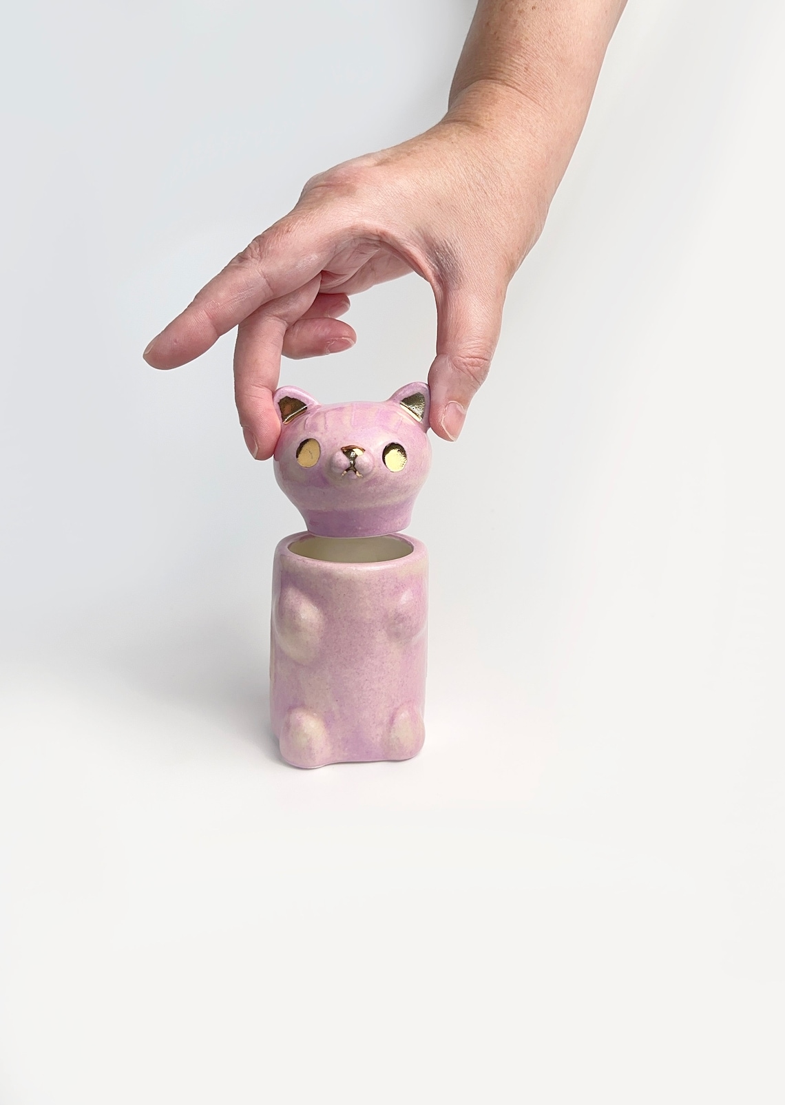 Charming Small Ceramic Cat Jar With Golden Details Cute - Etsy