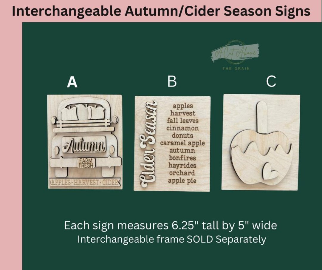 Cider Season Interchangeable Sign Trio, Autumn, Cider Season, and Apple ...