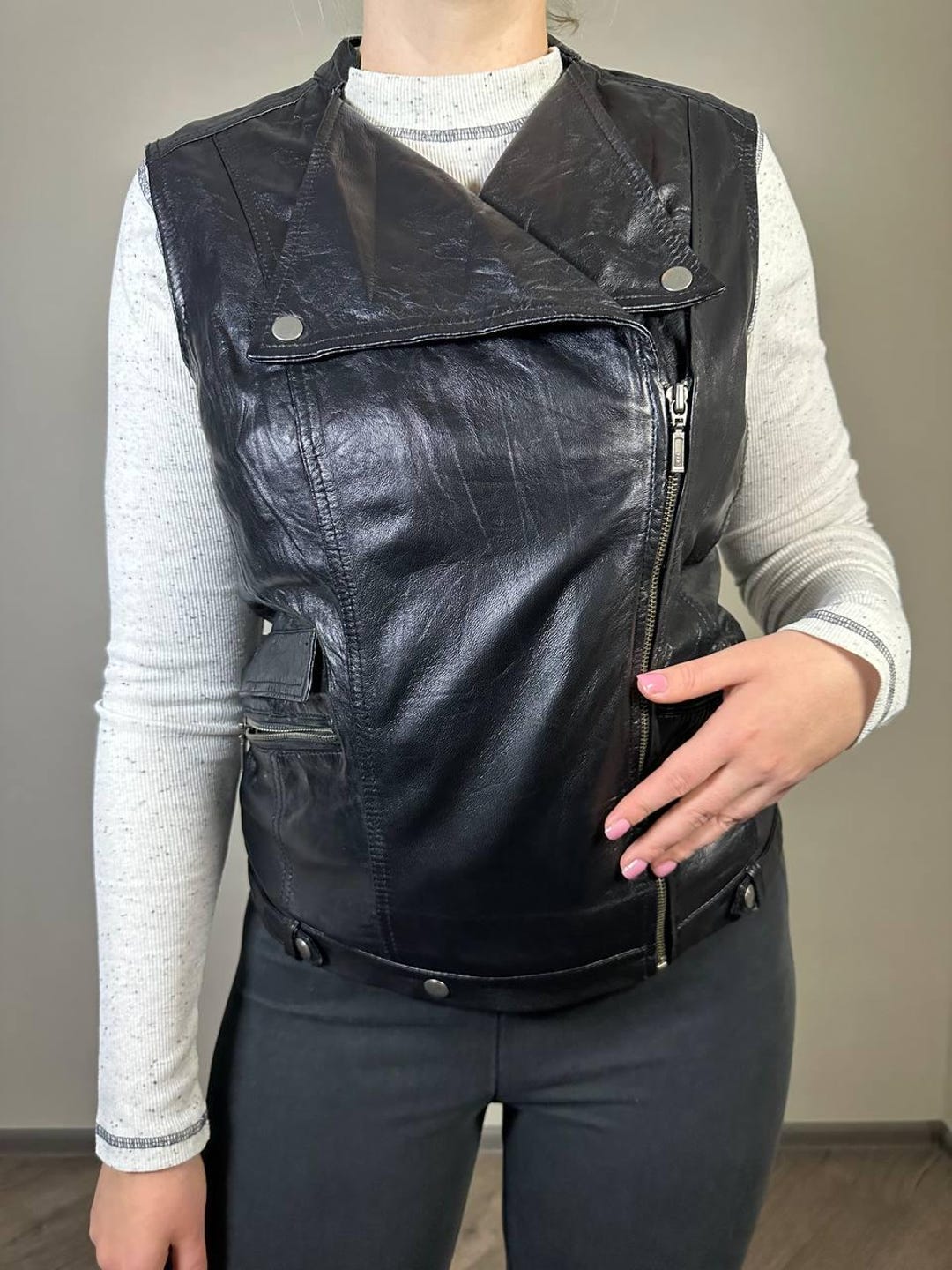 Schwarze Leder Biker Weste Moto Style Reißverschluss Weste - Etsy.de