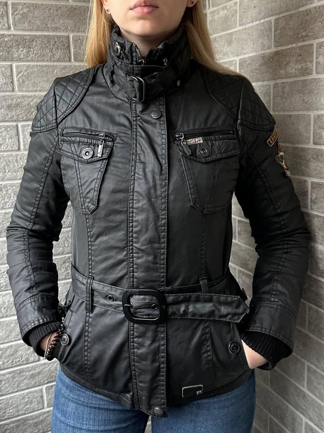 Vintage Khujo Wax Jacket Orca Cotton Black Coat Retro Parka Motorcycle ...