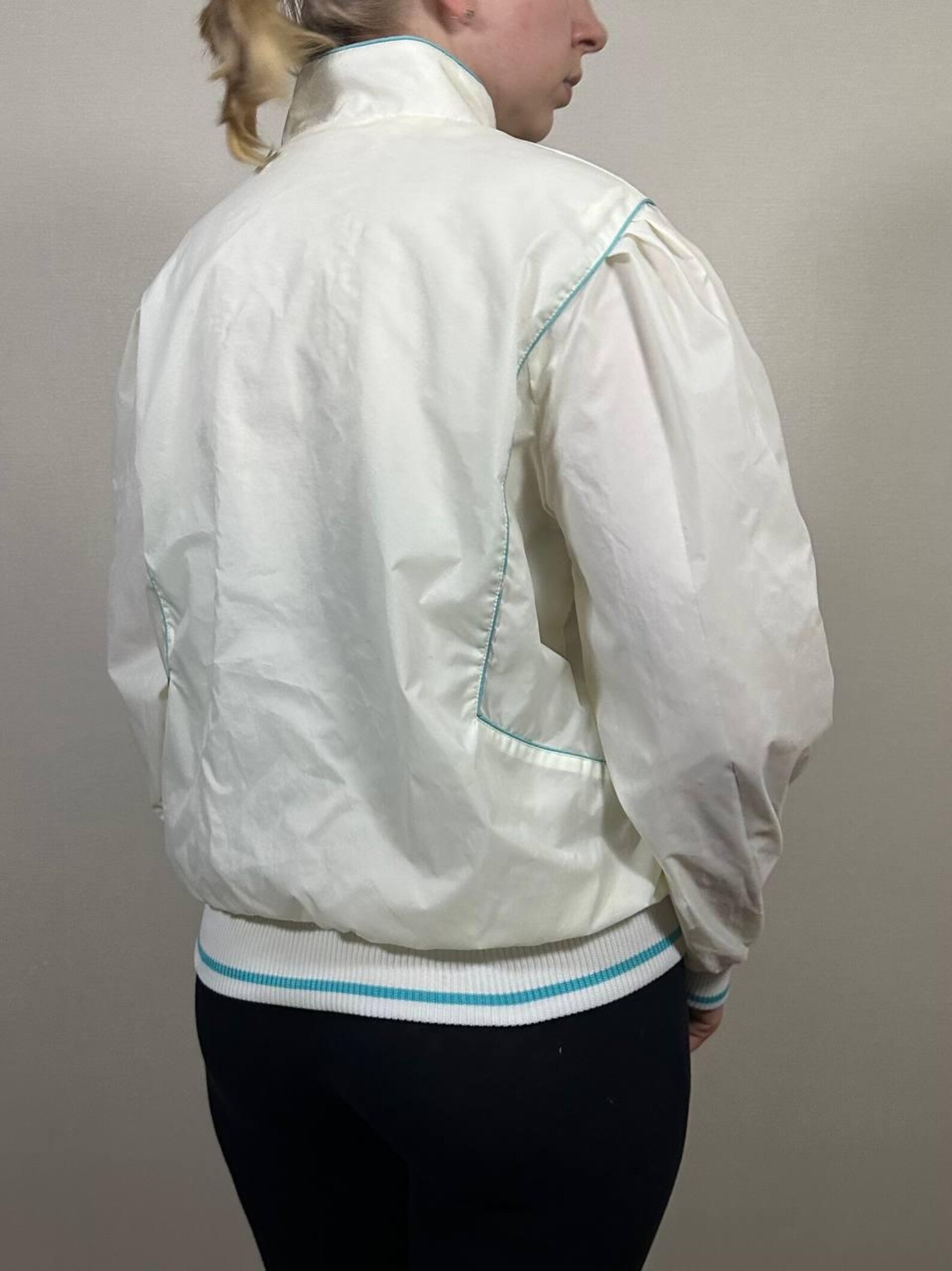 Vintage White Windbreaker Jacket 90s Retro Track Bomber Zip Rain Jacket ...