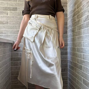 Beige Midi Cargo Skirt Grunge Skirt With Snaps Pockets Bohemian Skirts ...