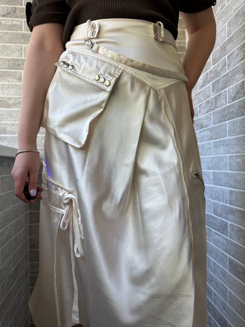 Beige Midi Cargo Skirt Grunge Skirt With Snaps Pockets Bohemian Skirts ...