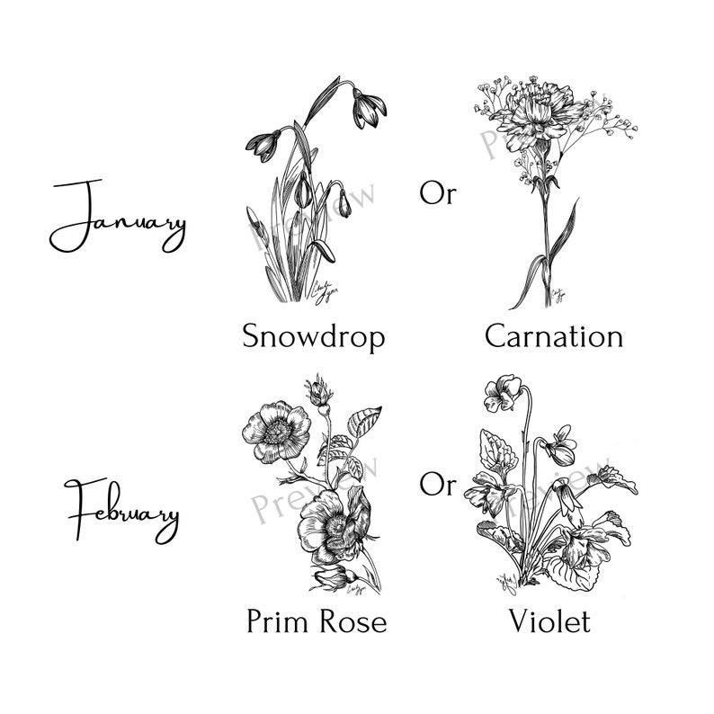 CUSTOM Family Birth Flower Bouquet Floral Line Art Birth - Etsy