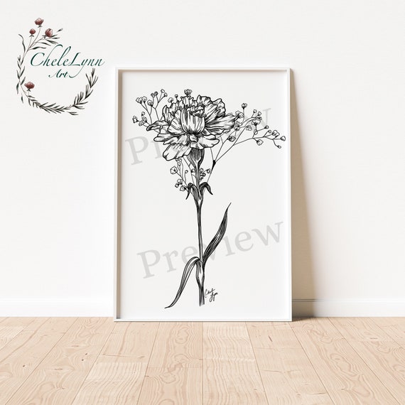 January Birth Flower Art January Carnation Birth Flower - Etsy