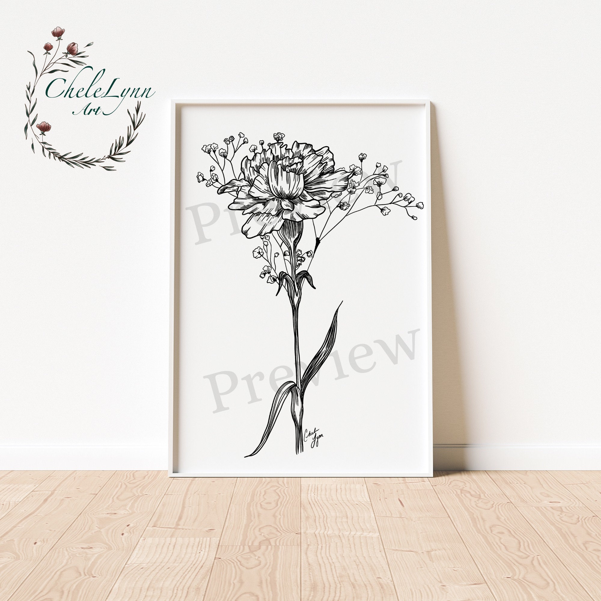 January Birth Flower Art January Carnation Birth Flower | Etsy