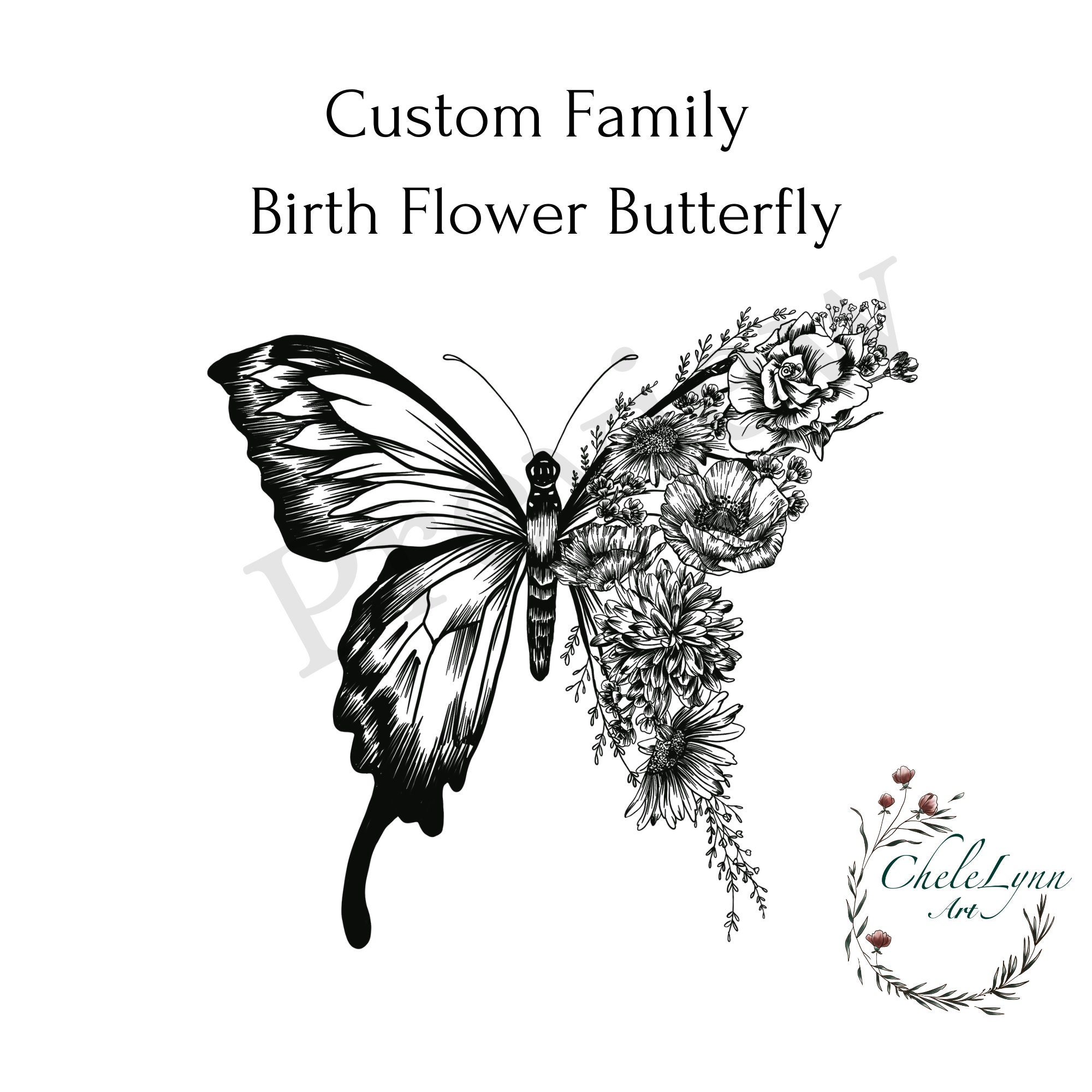 Custom Butterfly Digital Print / Birth Flower Butterfly / - Etsy